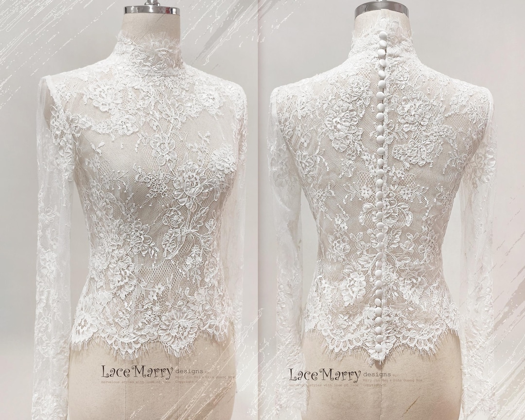 FIONA/ High Neckline Lace Bolero With Long Sleeves - Etsy UK