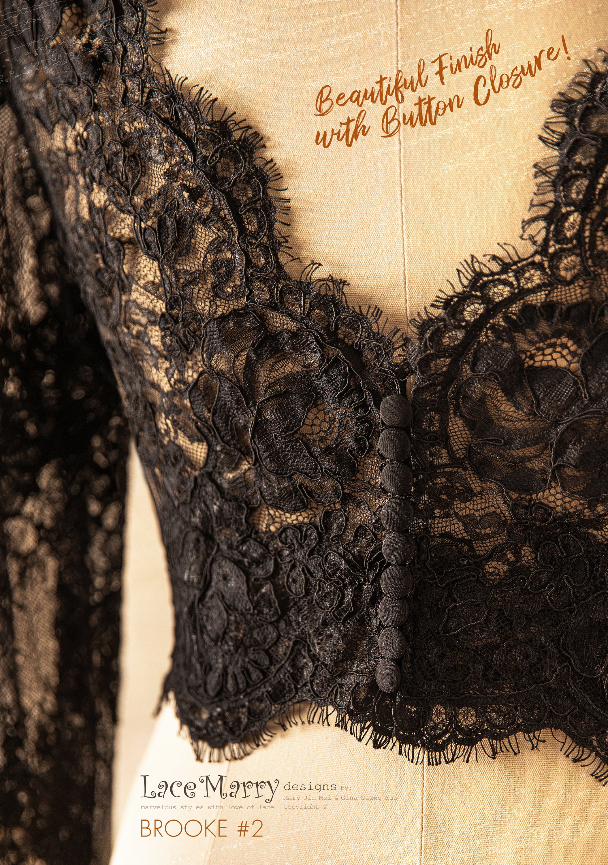 BROOKE #2 / Gothic Black Lace Bridal Bolero: Long Sleeve Wedding ...