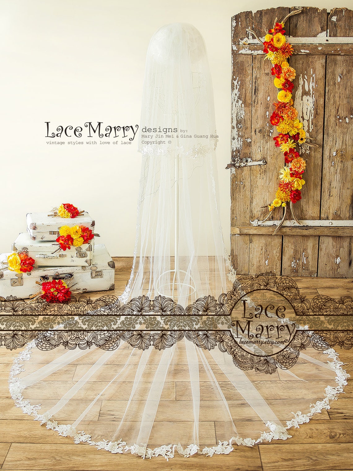 Venetian Lace Long Veil Double Layer Wedding Veil With Thick - Etsy