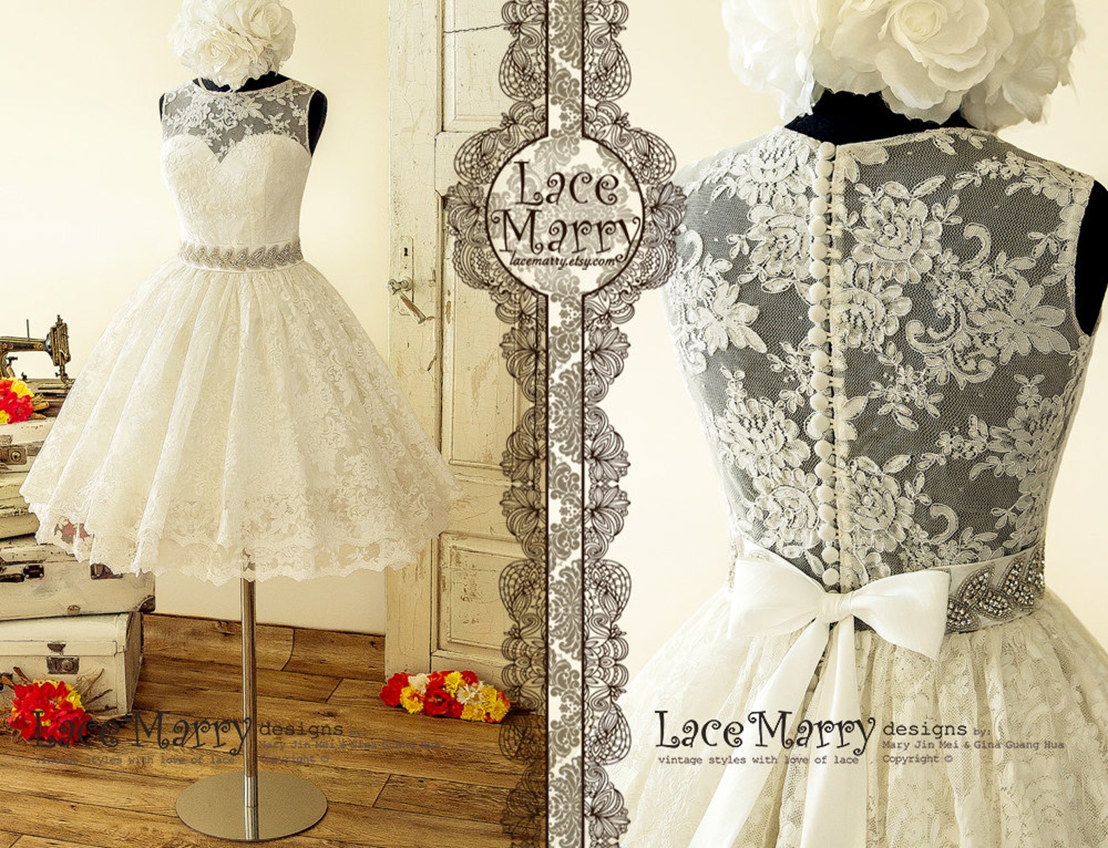 Pin-up Lace Wedding Dress Inspired by 50's With Puffy A - Etsy