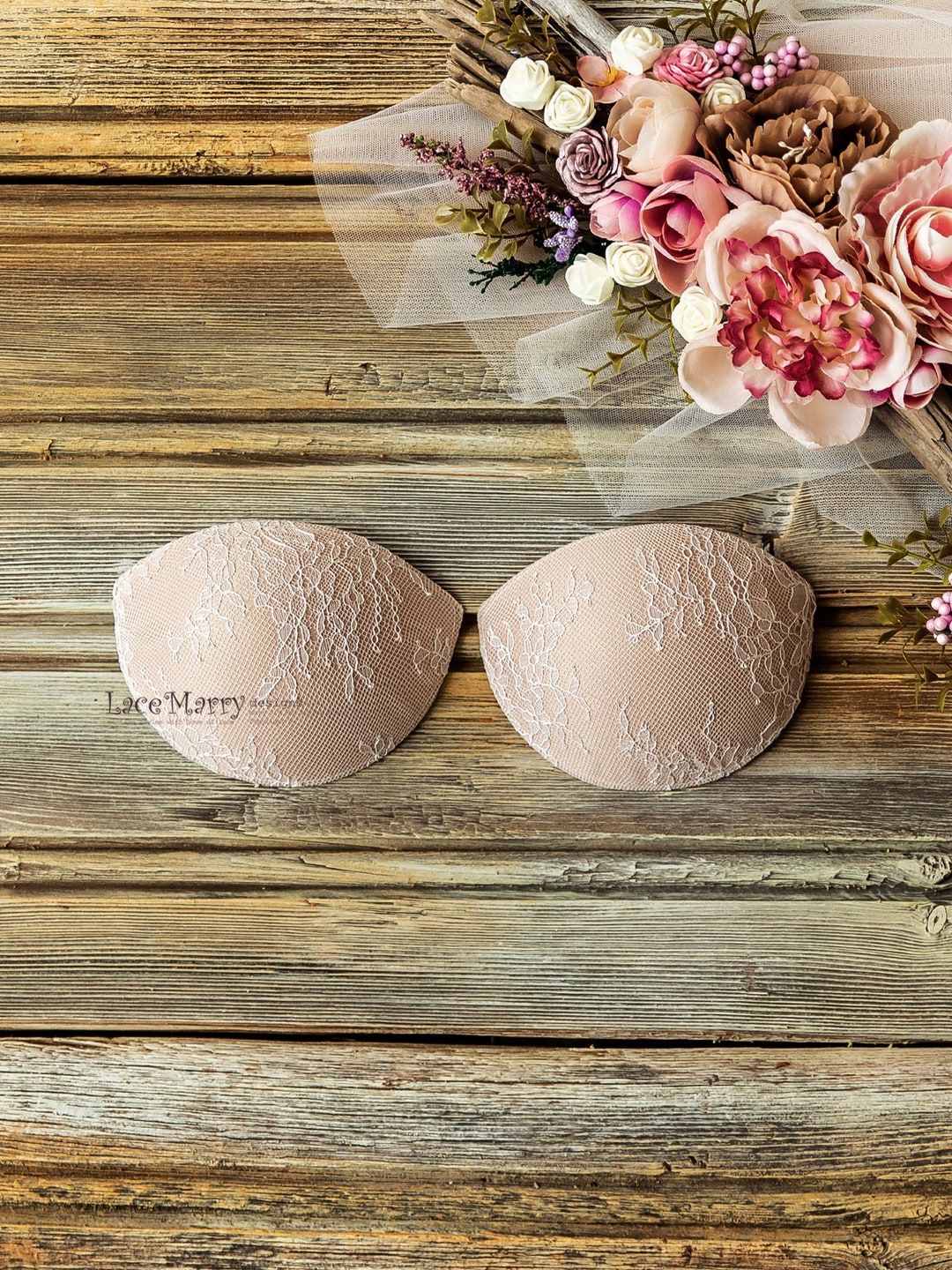 Bridal Bra Cups Covered by Hand With Soft Floral French Lace, Bra Cups ...