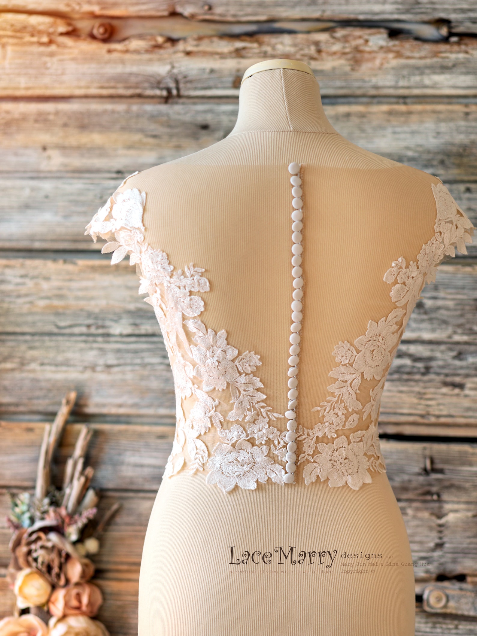 Romantic Lace Wedding Top, Sparkling Flower Appliques, Bridal Separates ...