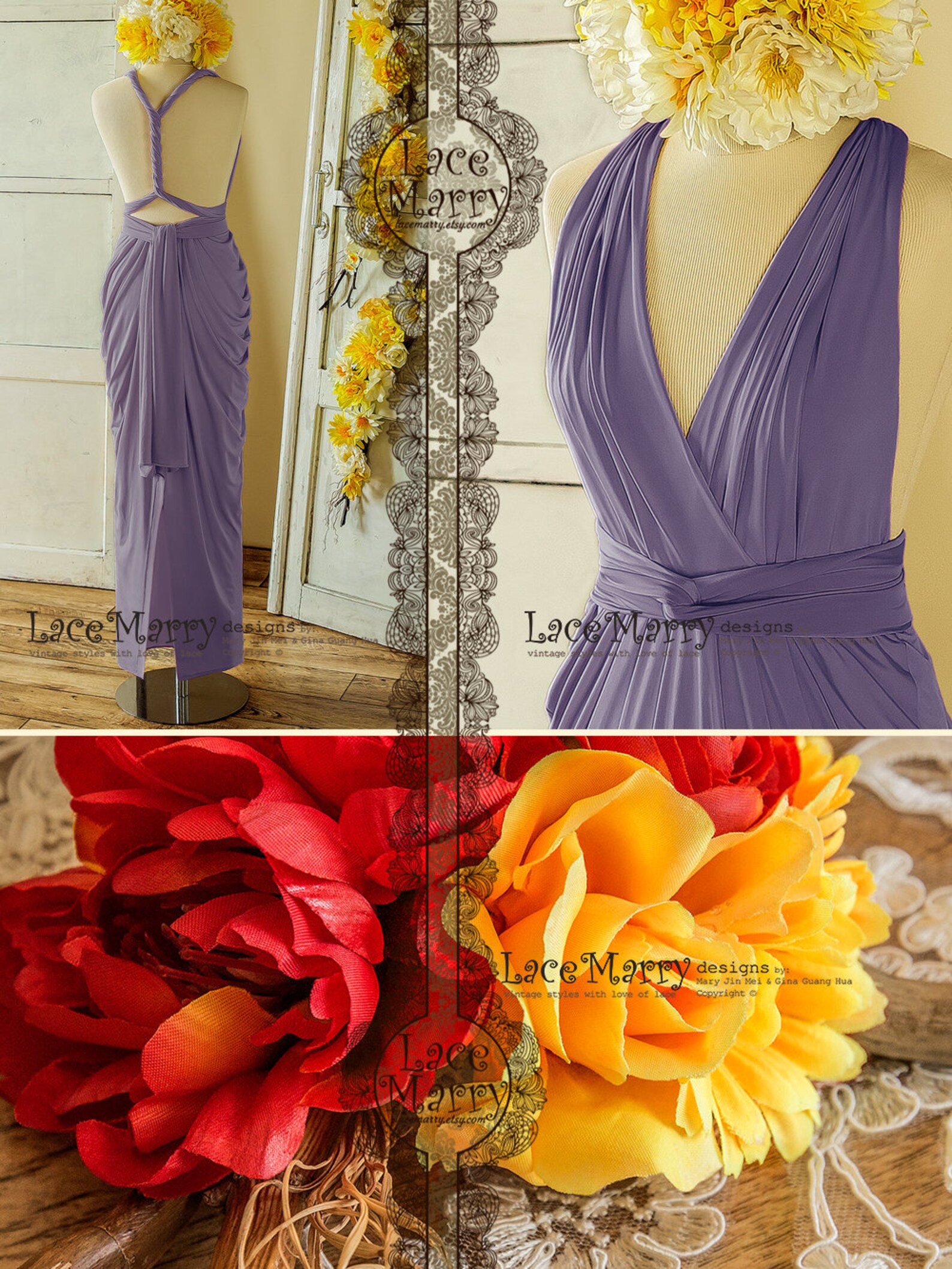 Purple Infinity Bridesmaid Dress With Long Straps and Folded | Etsy