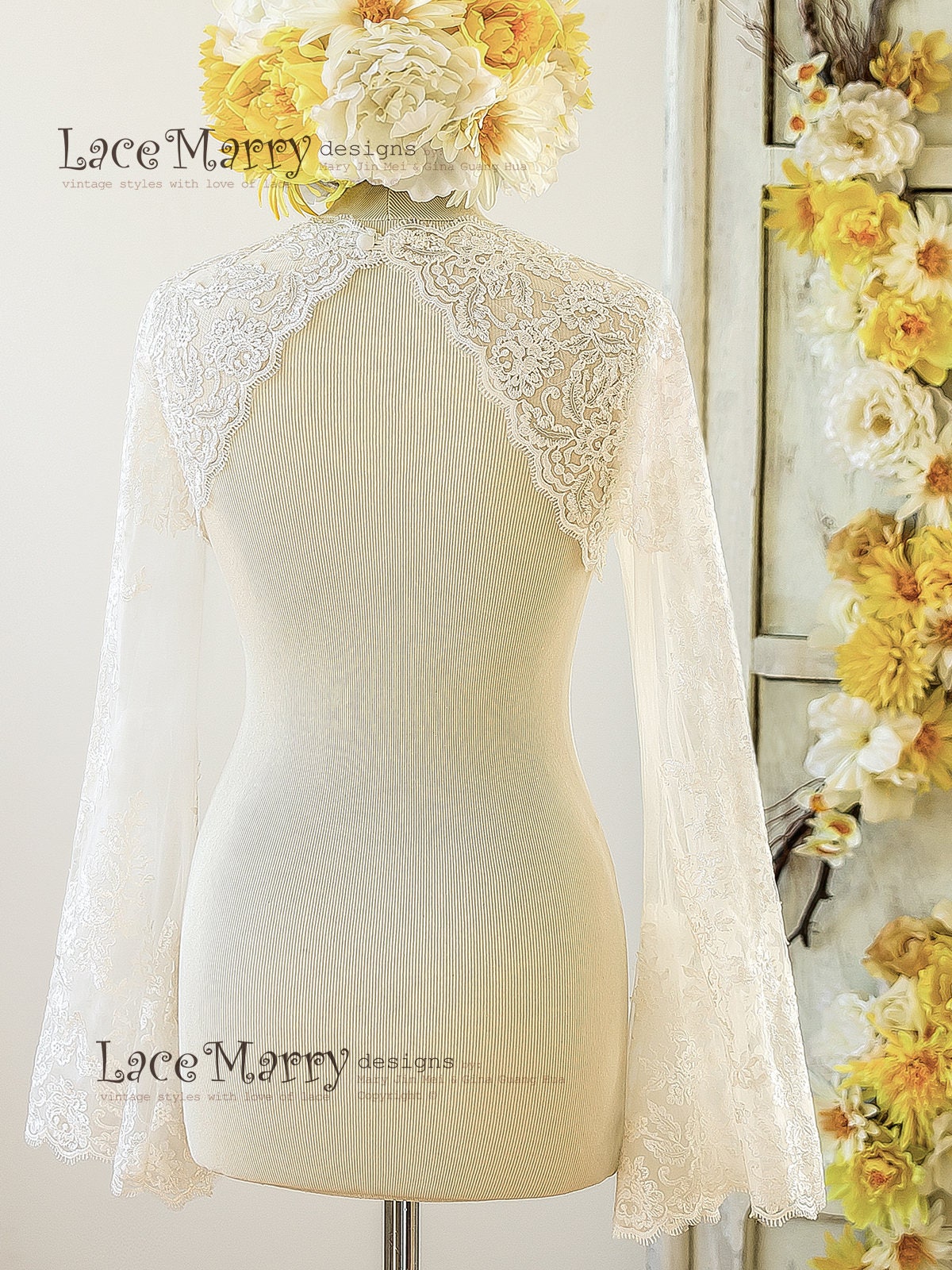 Ivory Lace Wedding Bolero in Romantic Design with Long Bell | Etsy