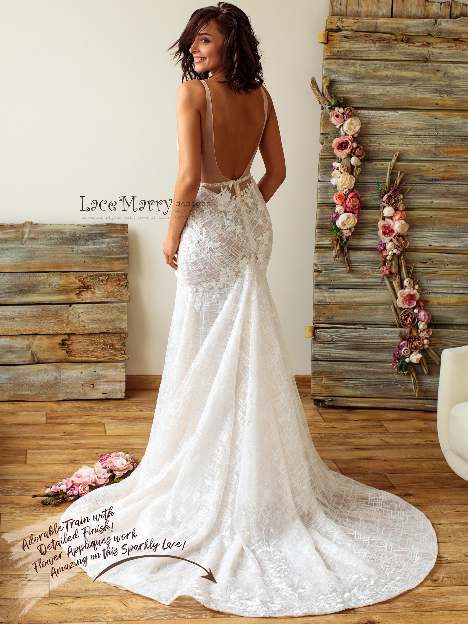 Gorgeous Sparkling Wedding Dress With Deep Plunge Neckline and - Etsy