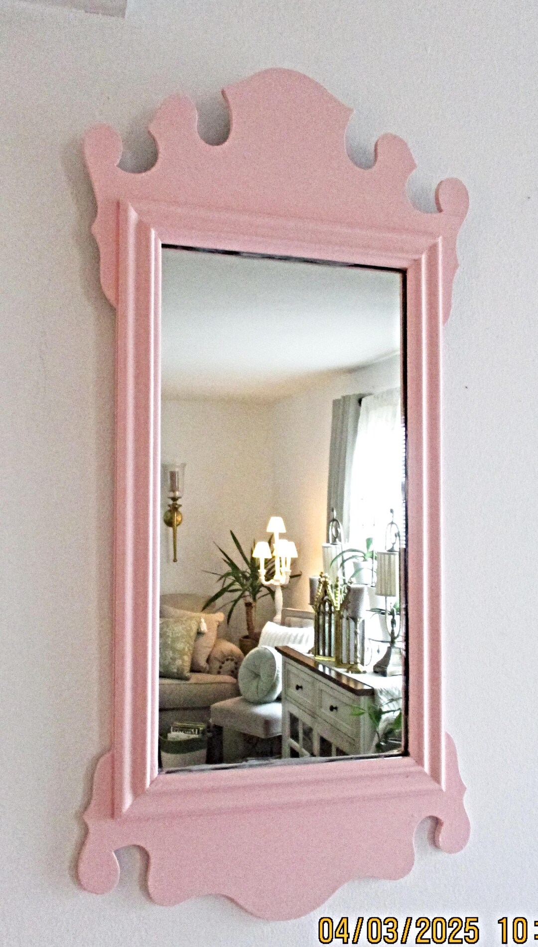 Wall Mirror Upcycled in Pink, Colonial Design Mirror, Long Rectangualr ...
