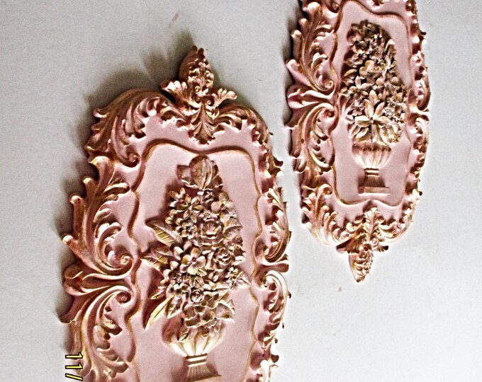 Pair of Wall Plaques Upcycled in Sweet Pink With Classic French Baroque ...