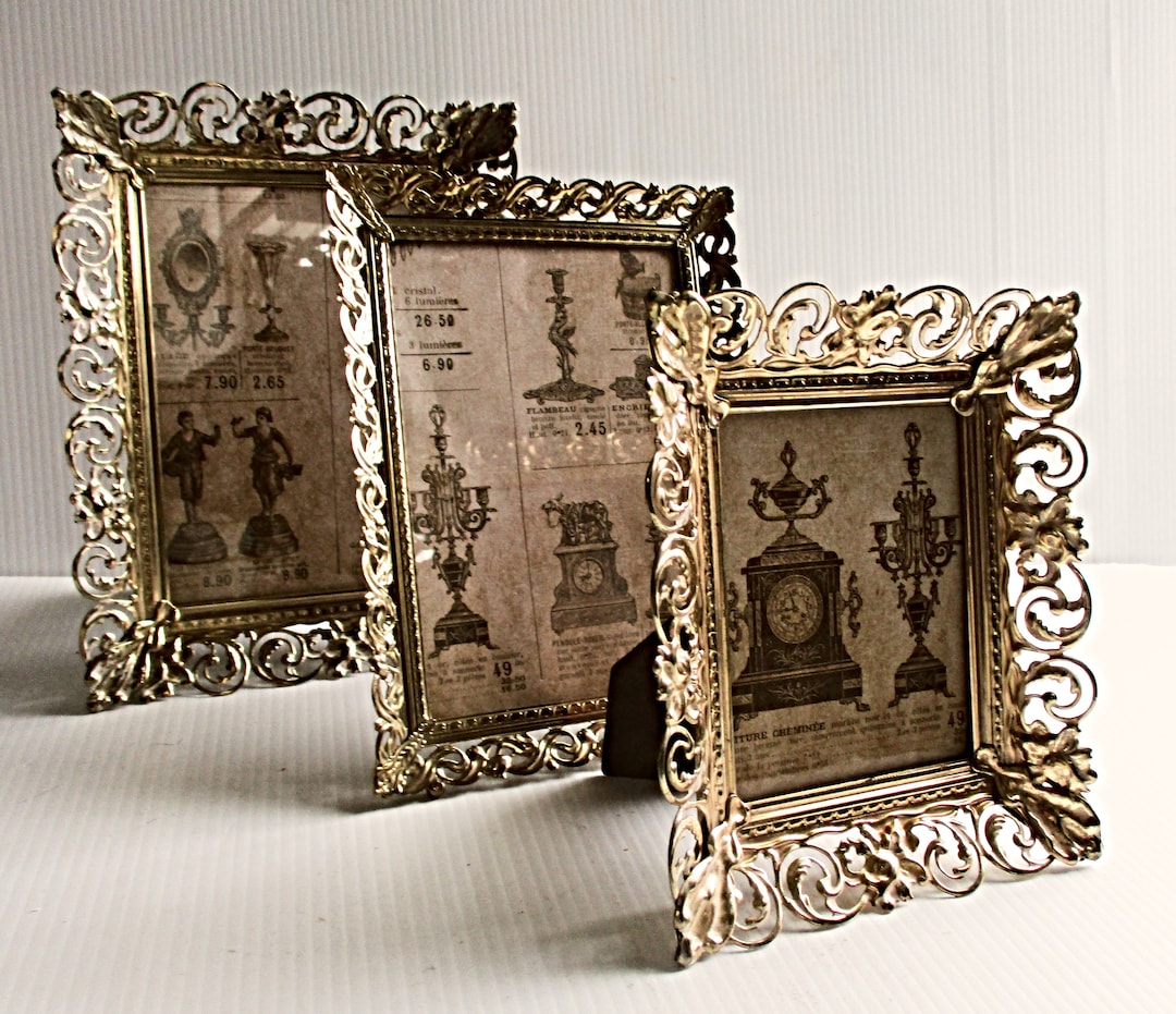 Three Vintage Filigree Picture Frames W/ New Designer Stock Paper ...