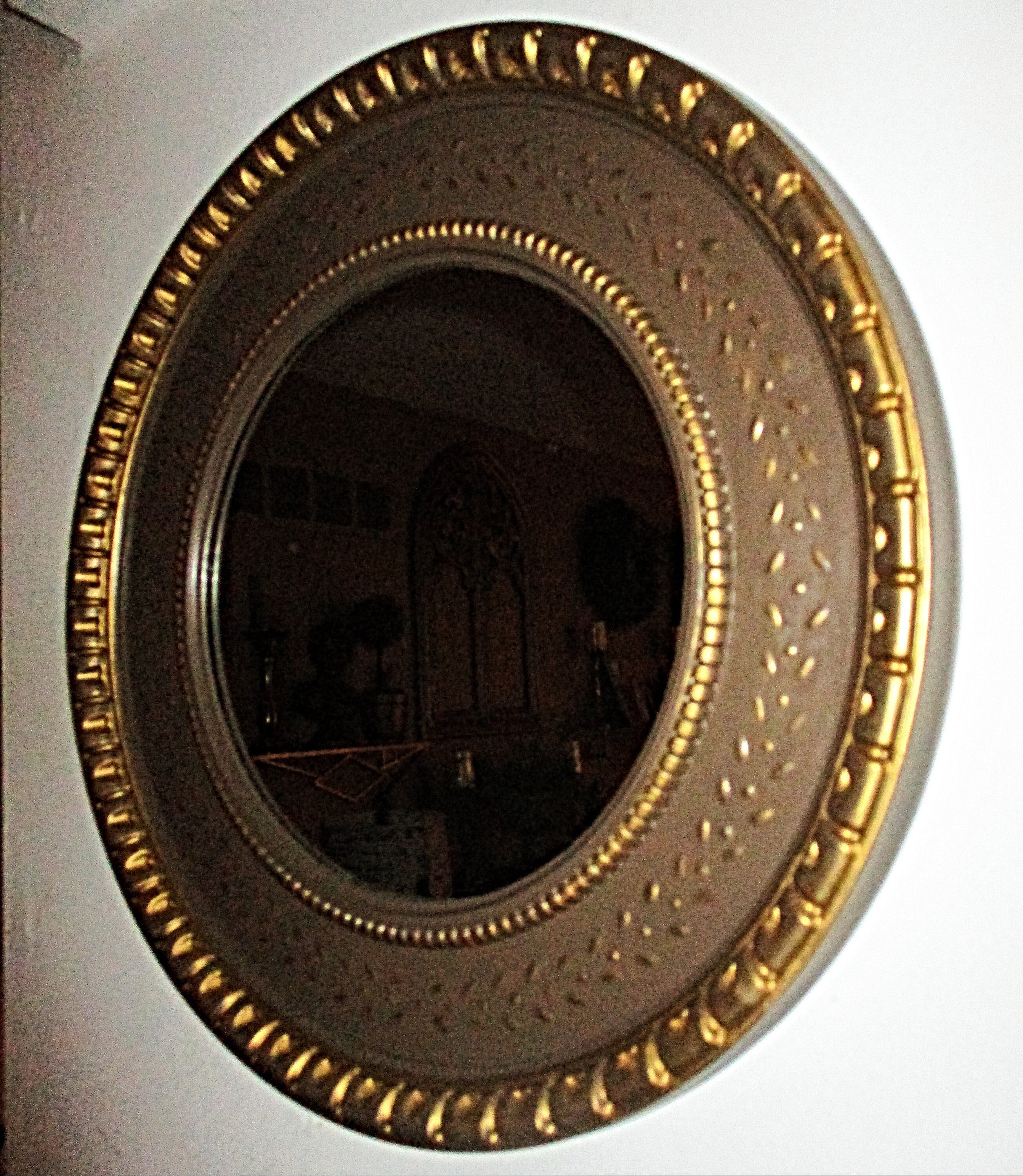 Large Round Wall Mirror Upcycled in Brown and Warm Gold - Etsy