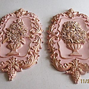 Pair of Wall Plaques Upcycled in Sweet Pink With Classic French Baroque ...