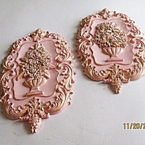 Pair of Wall Plaques Upcycled in Sweet Pink With Classic French Baroque ...
