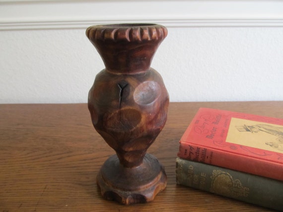 Art & Collectibles Fine Art Ceramics Rustic Wood Vase Vintage Hand ...