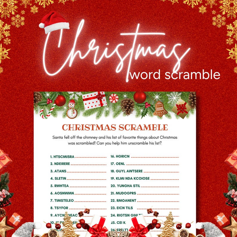 Printable Christmas Word Scramble Game | Holiday Digital Download ...