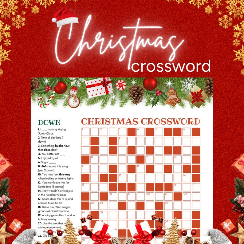 Printable Christmas Crossword Puzzle | Holiday Digital Download ...