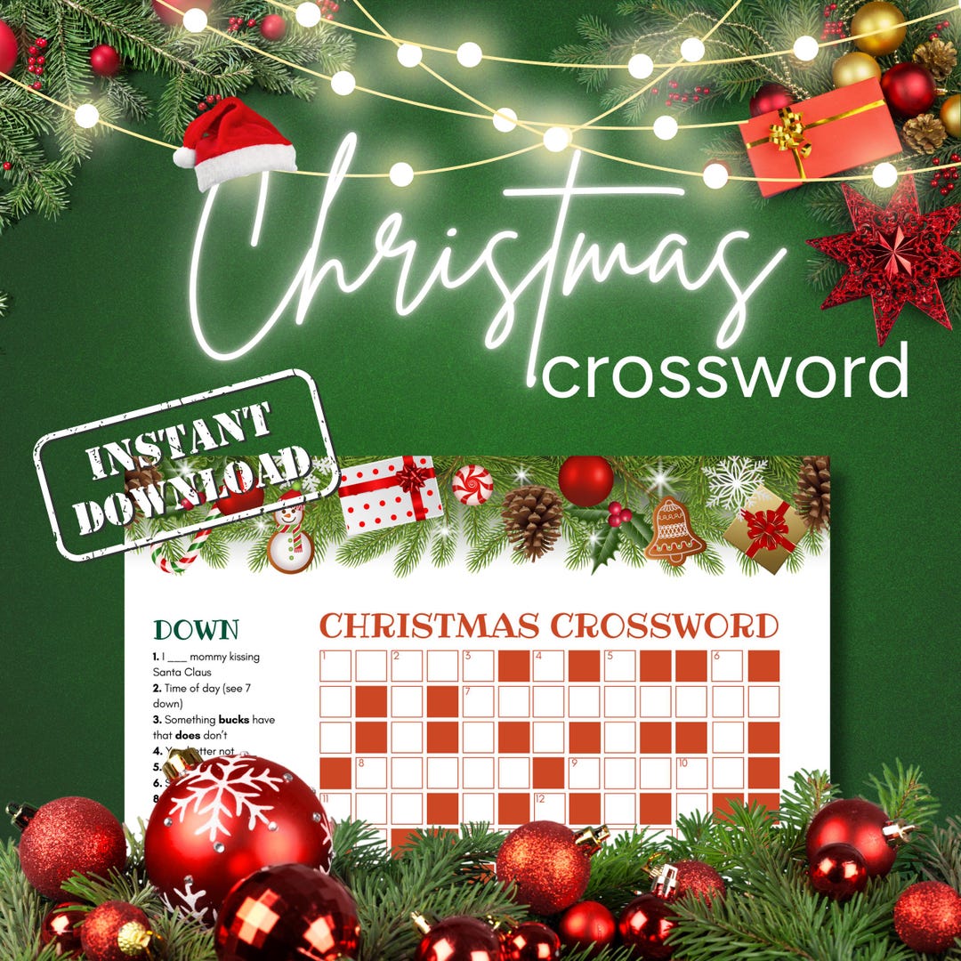 Printable Christmas Crossword Puzzle | Holiday Digital Download ...