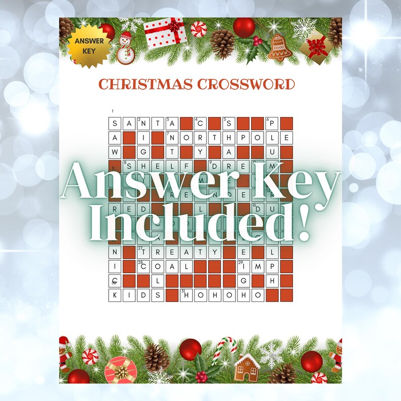 Printable Christmas Crossword Puzzle | Holiday Digital Download ...
