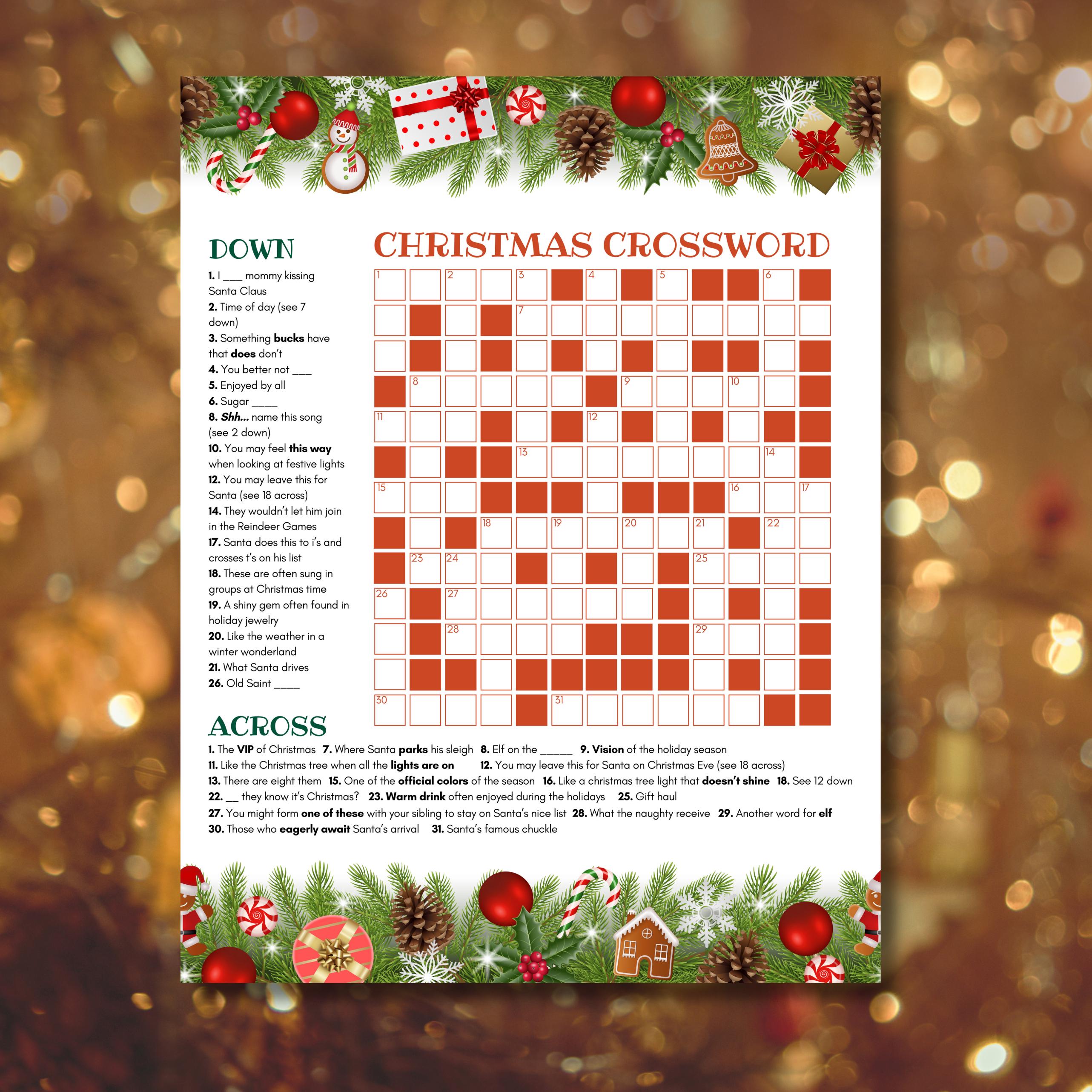 Printable Christmas Crossword Puzzle | Holiday Digital Download ...