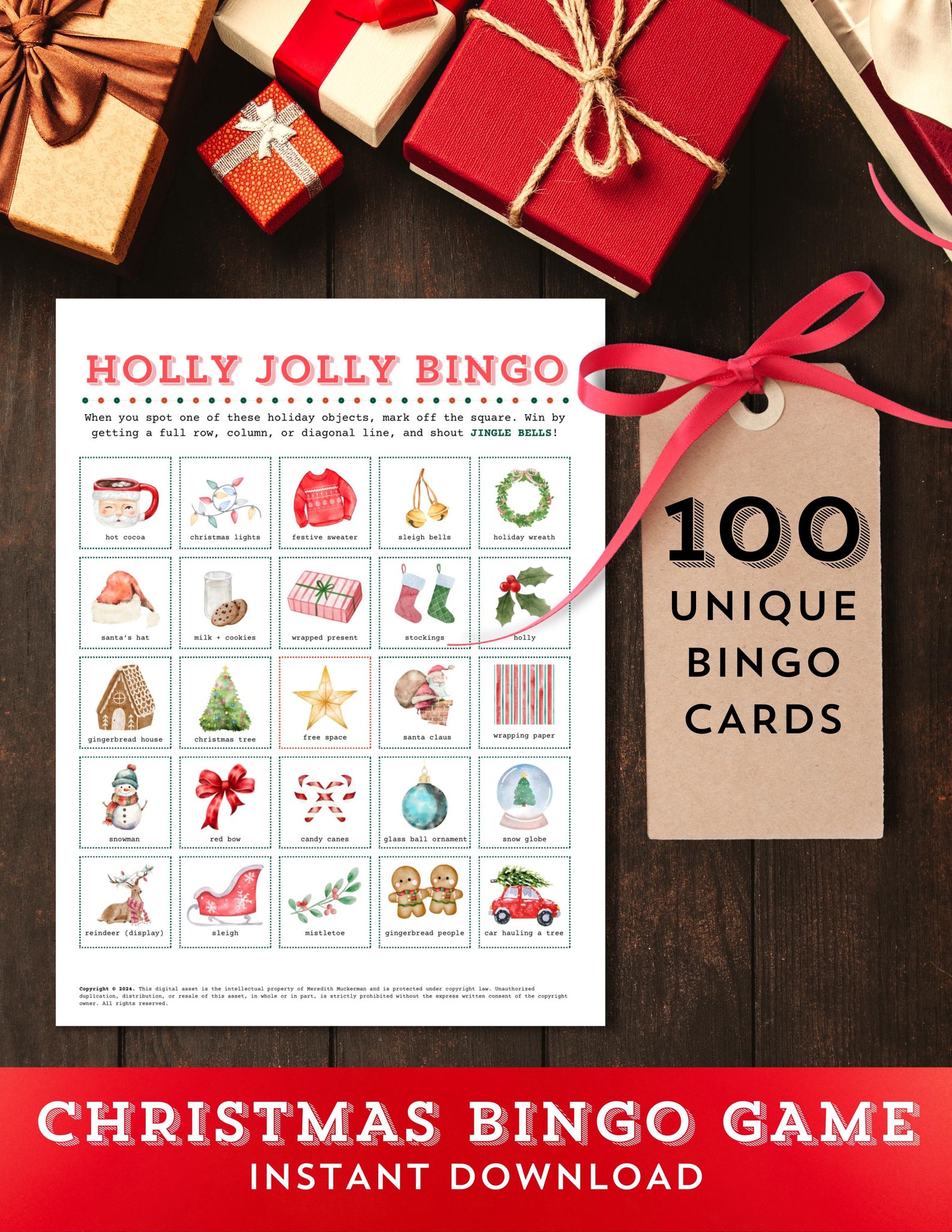 Christmas Bingo Game – 100 Unique Holiday Cards (printable) - Etsy
