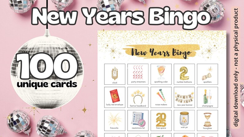 2025 Bingo Cards - New Years Eve Bingo Game - 100 Unique Cards - Etsy