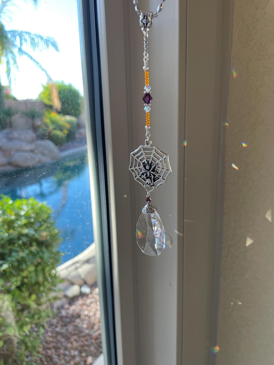 Halloween Crystal Suncatcher: Spider Web, Amethyst, Swarovski Prism - Etsy