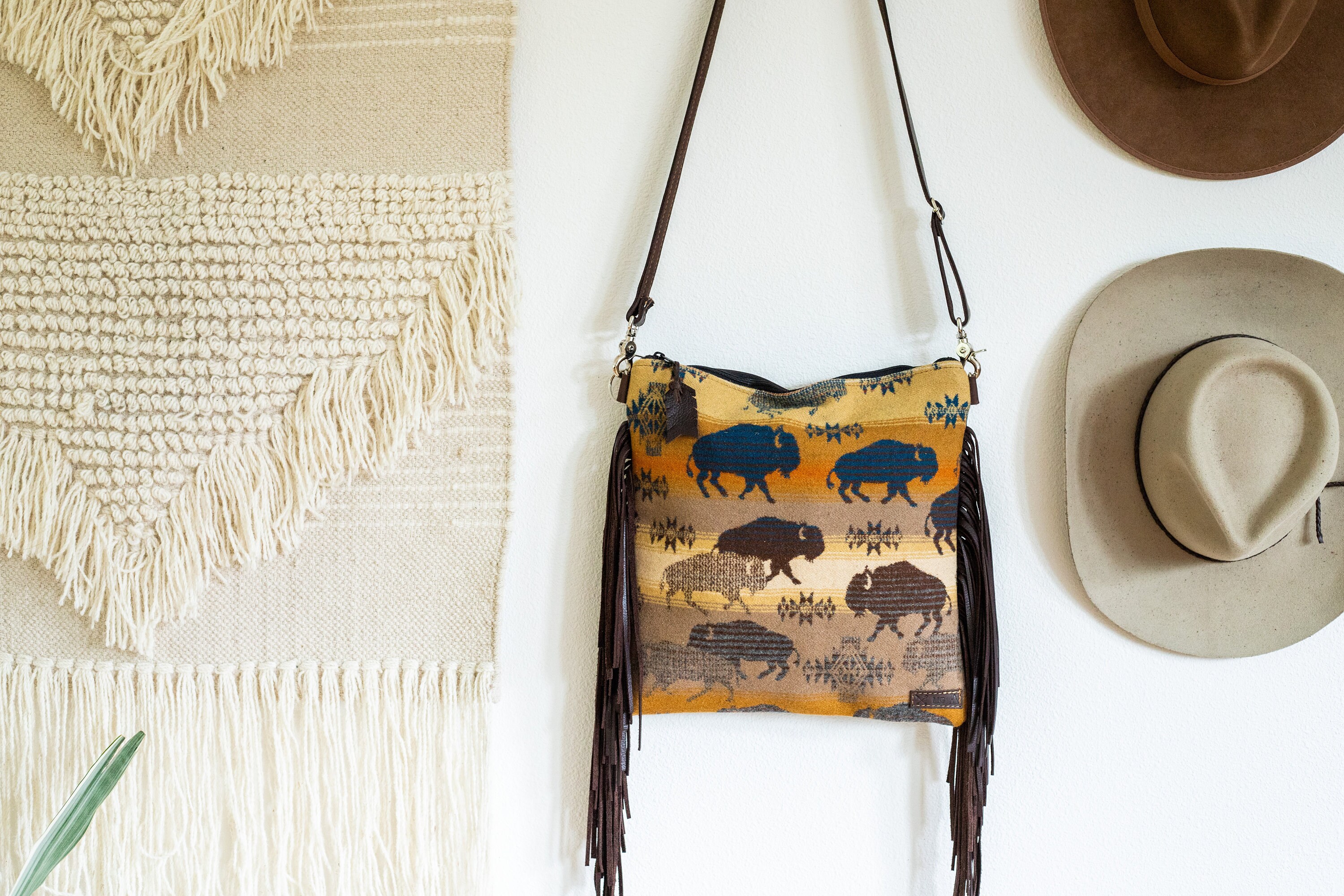 Leather Fringe Crossbody Purse in Native Buffalo Wool Large by Mercy ...