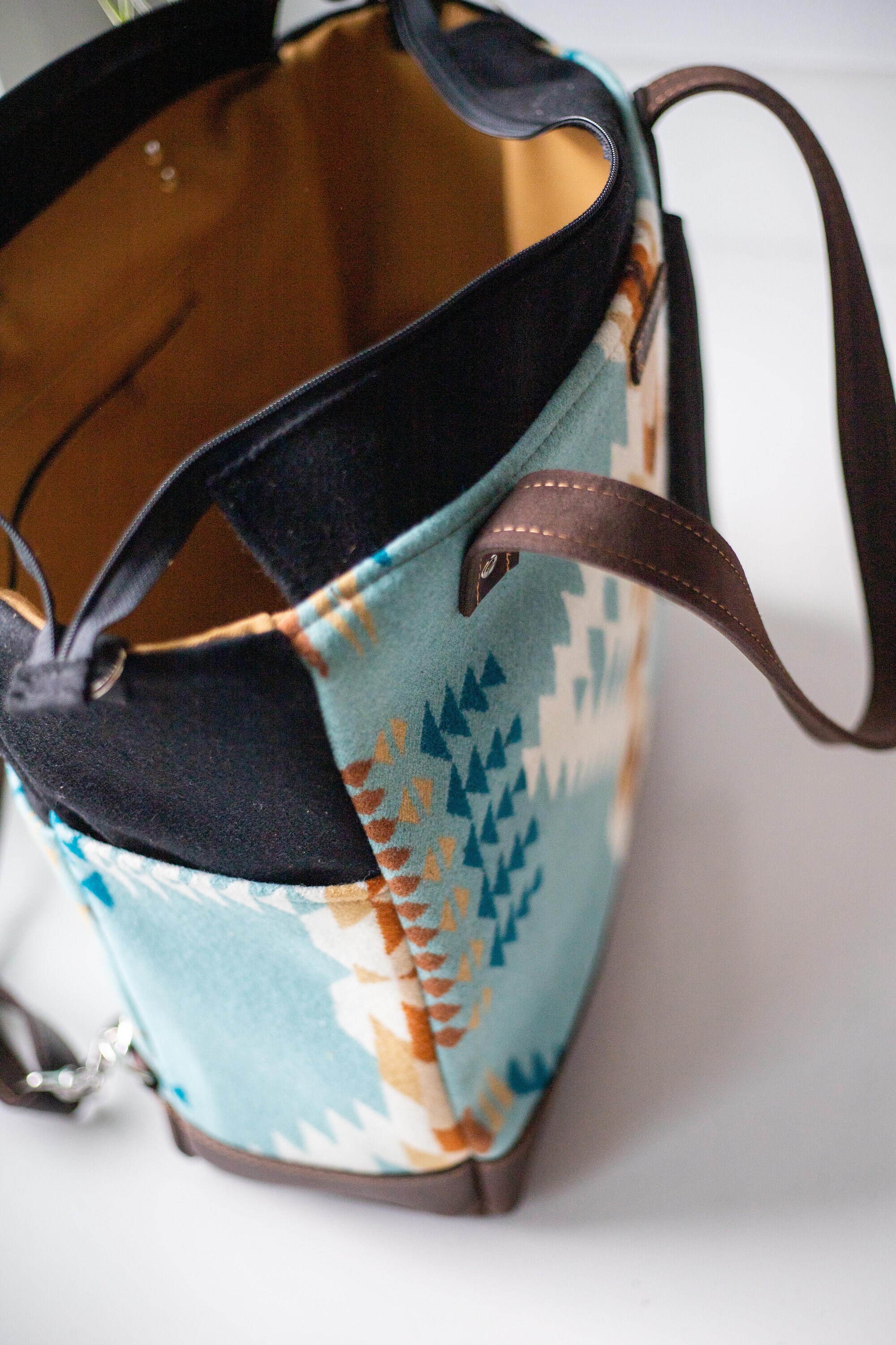 Large Tote | Computer Tote in Aqua Rancho Arroyo Pendleton + Brown ...