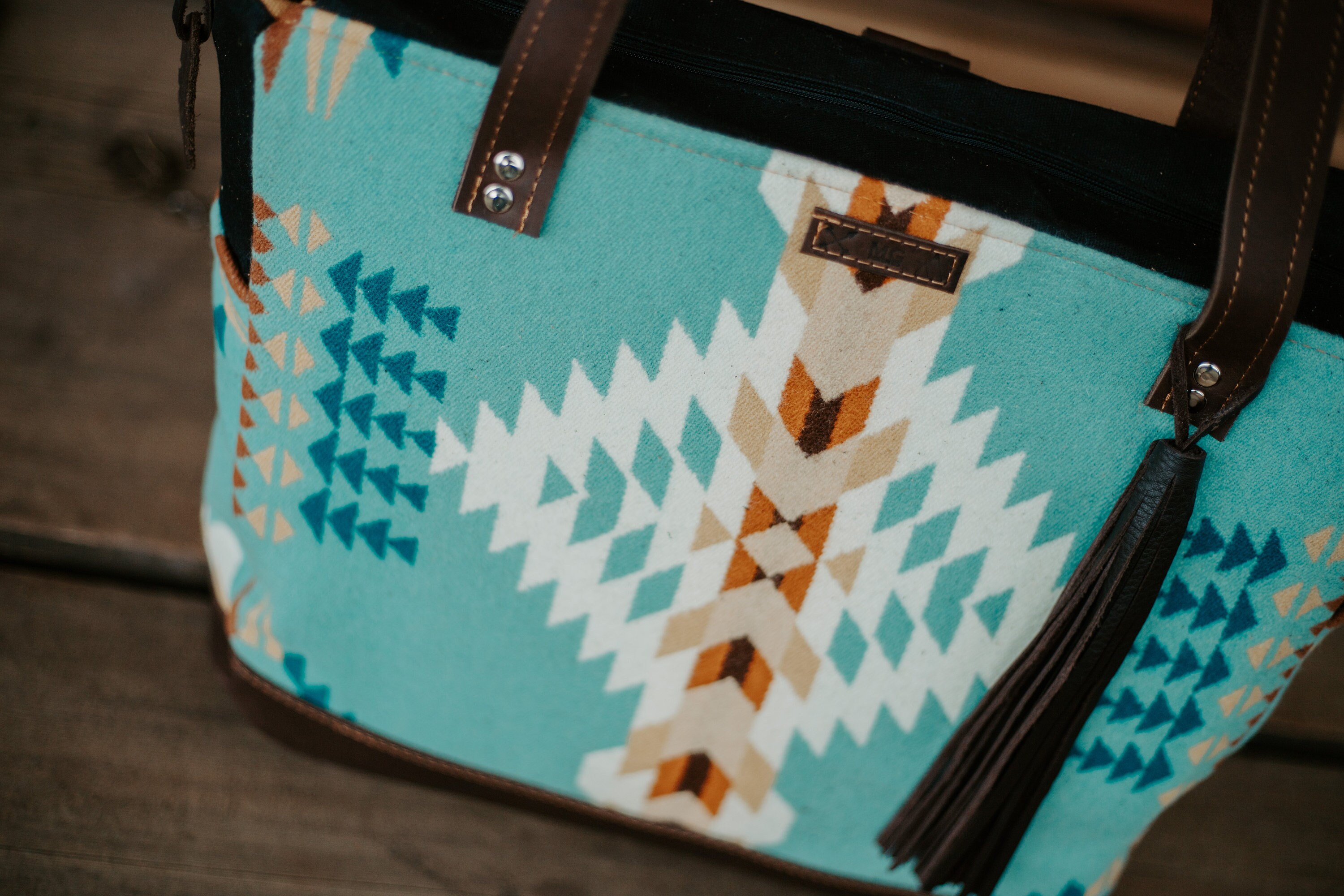 Unisex Diaper Bag Tote in Leather and Native Wool, Southwestern Carry ...