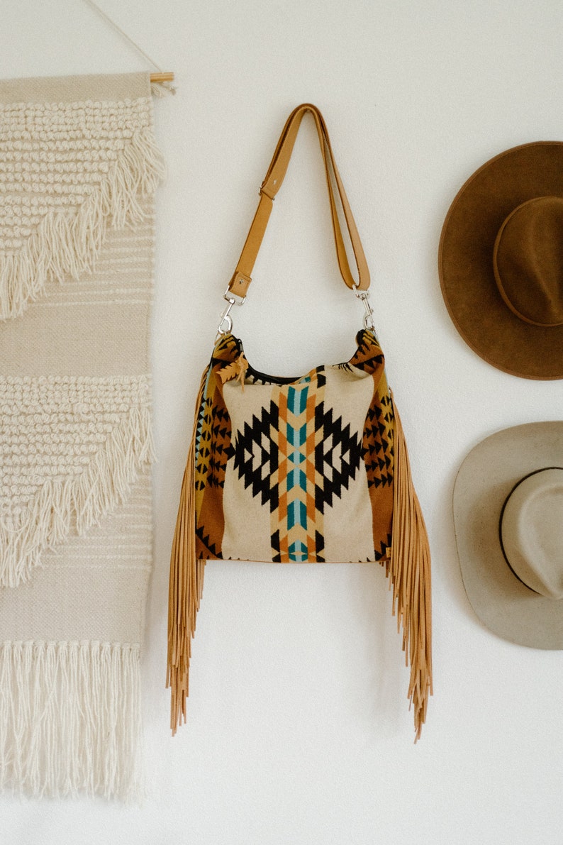 Large Hobo Fringe Shoulder and Cross Body Purse in Rancho Arroyo Tan ...