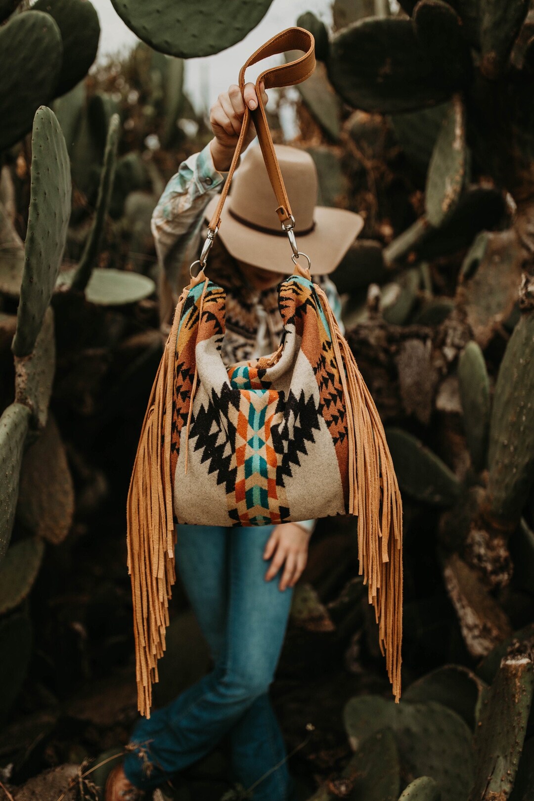 Large Hobo Fringe Shoulder and Cross Body Purse in Rancho Arroyo Tan ...