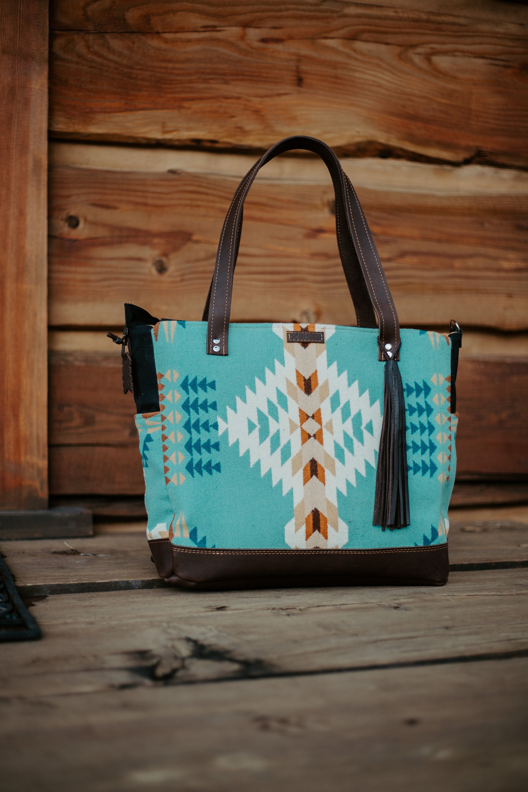Large Tote | Computer Tote in Aqua Rancho Arroyo Pendleton + Brown ...