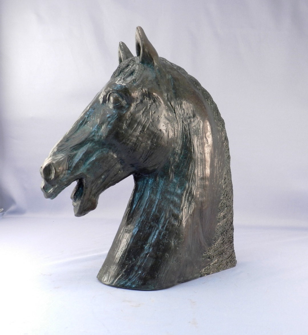 Original BRONZE Horse Equine Bust Sculpture Head Figure Hot Cast Bronze ...