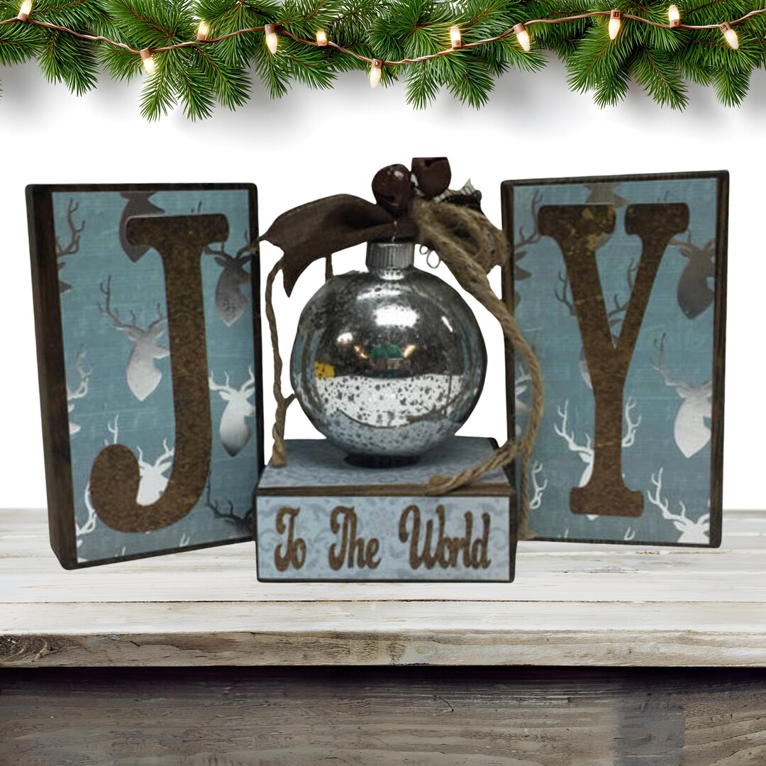 Joy to the World Deer Head Wooden Christmas Home Décor JOY Block Set ...