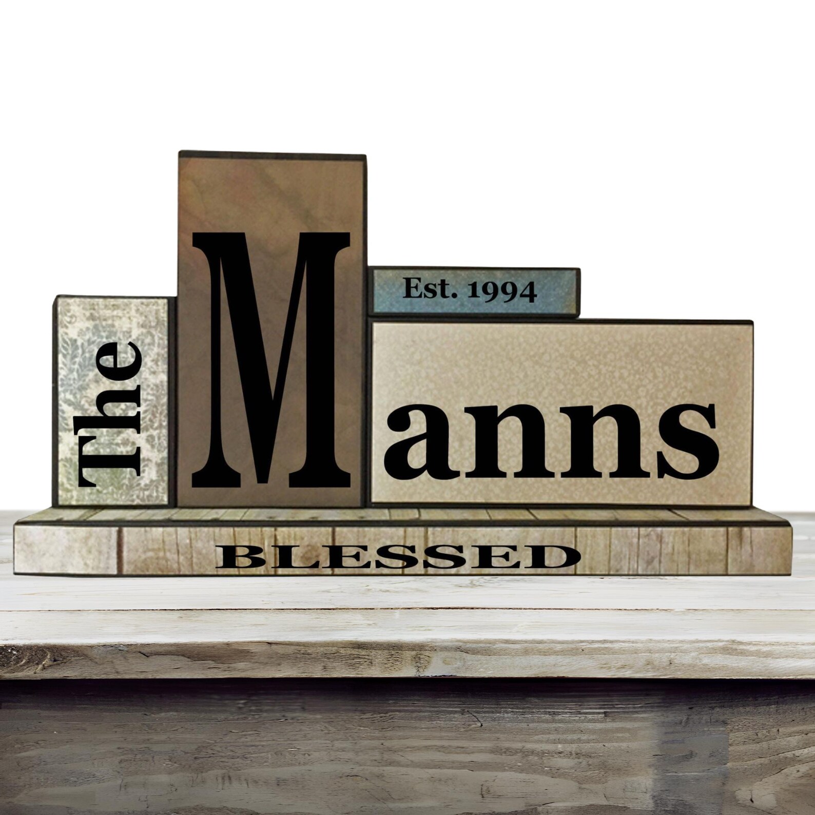 Custom Family Name Wood Block Set Wood Block Home Decor Last Name Sign ...