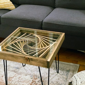 Rotating Geometric Vortex - End Table & Coffee Table With Rustic Wood ...