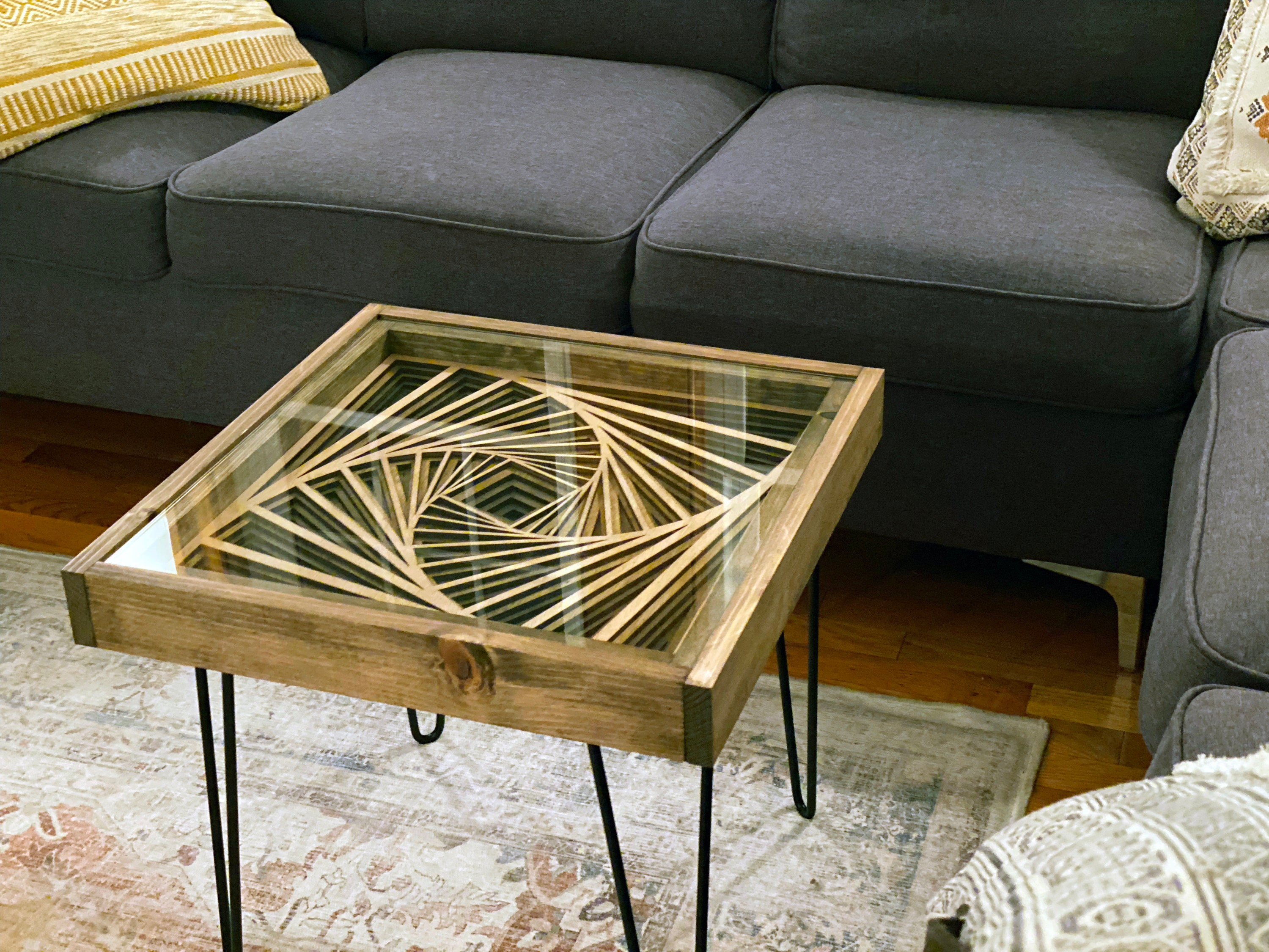 Rotating Geometric Vortex - End Table & Coffee Table With Rustic Wood ...