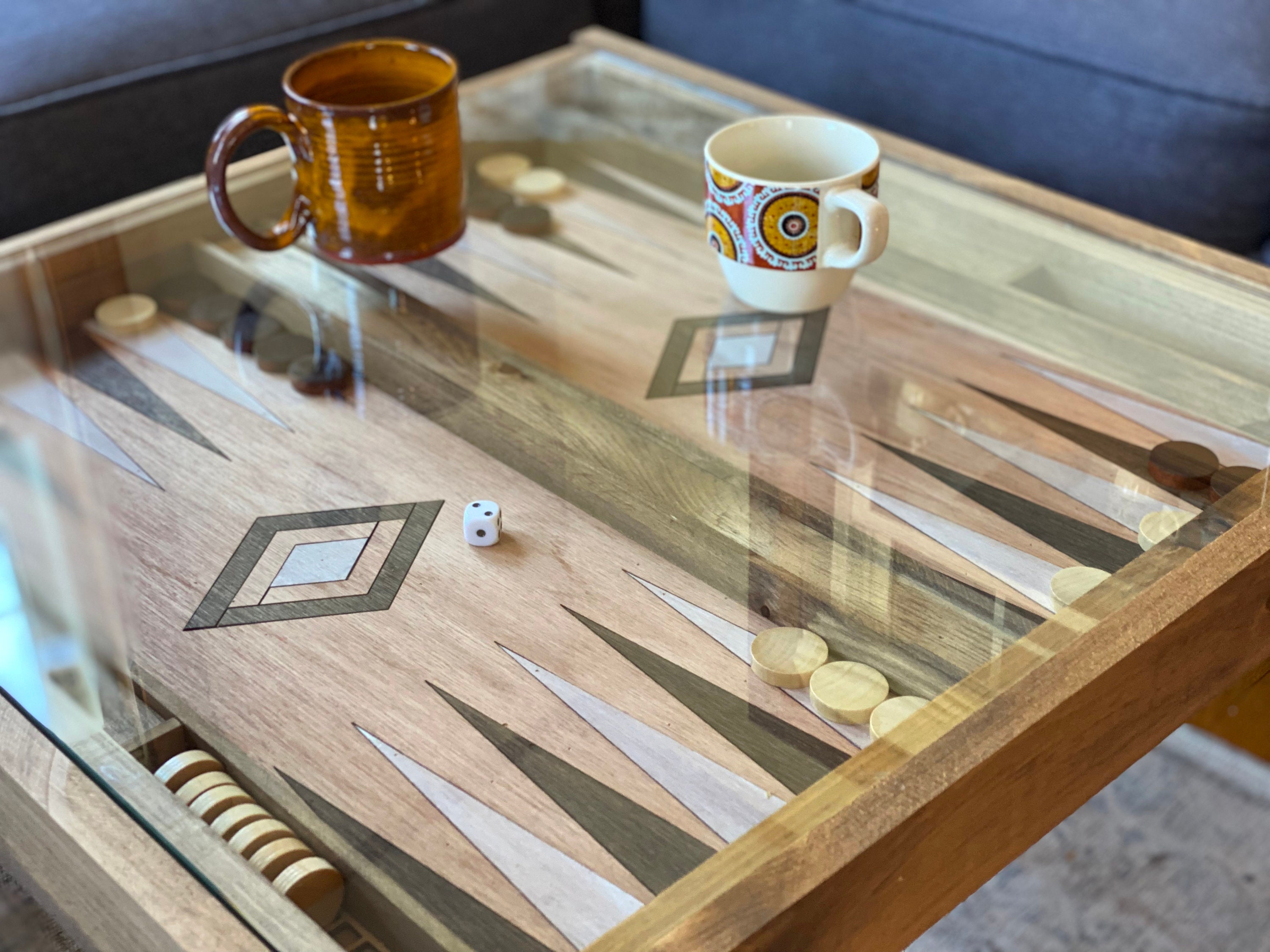 Rustic Backgammon Coffee Table With Removable Glass Top - 100% Made in ...