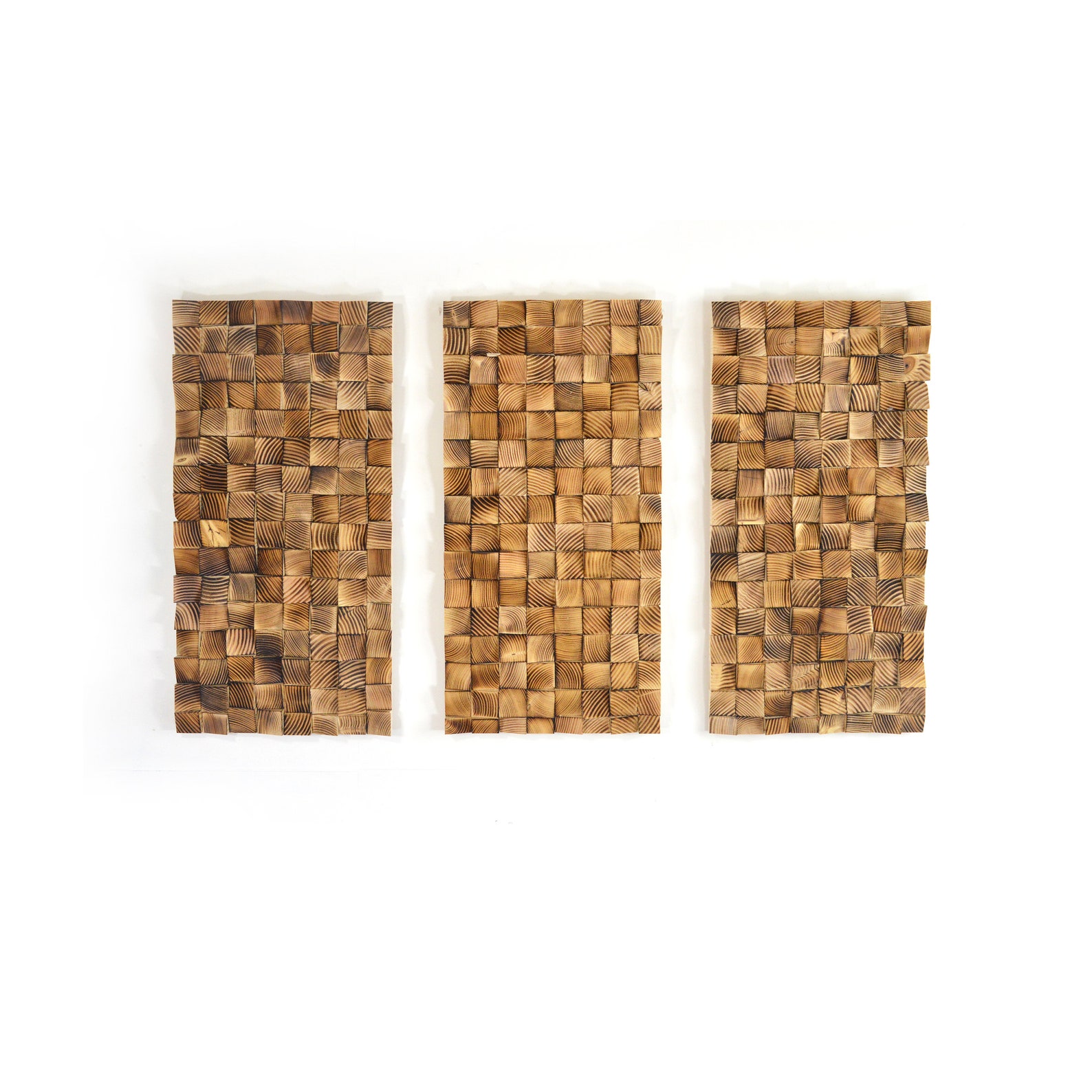 Woodburned Reclaimed Wood Triptych Rustic Wall Art Mosaic - Etsy