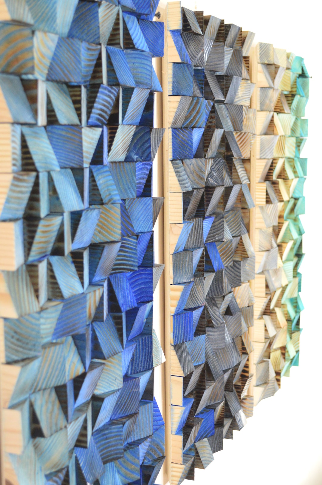 Blue Tide Reclaimed Wood Triptych Rustic Wall Art Mosaic Sculpture - 3 ...