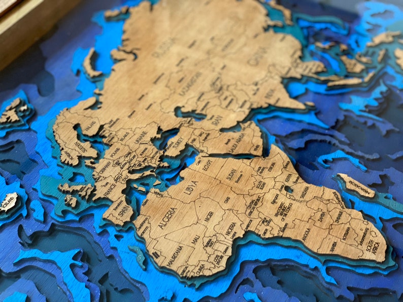 World Map Coffee Table With Ocean Bathymetric Layers - 24x36" - 100% ...
