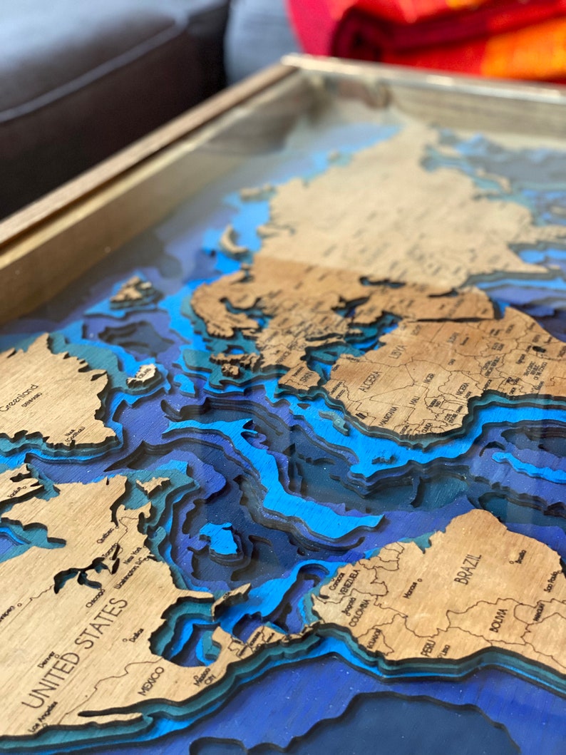 World Map Coffee Table With Ocean Bathymetric Layers - 24x36" - 100% ...