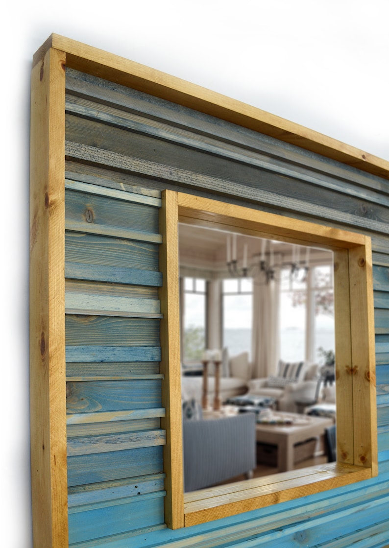 Deep Blue & Gray Reclaimed Wood Mosaic Mirror 30" X 30" - Etsy