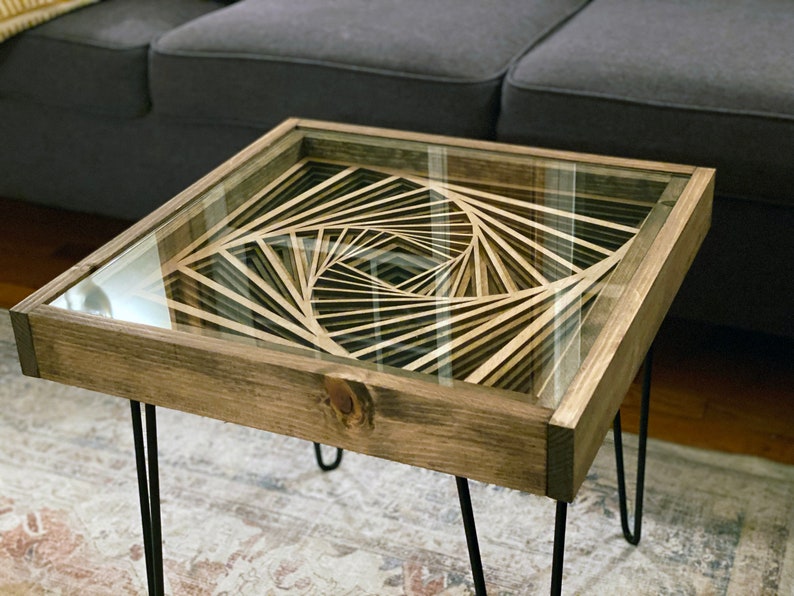Rotating Geometric Vortex - End Table & Coffee Table With Rustic Wood ...
