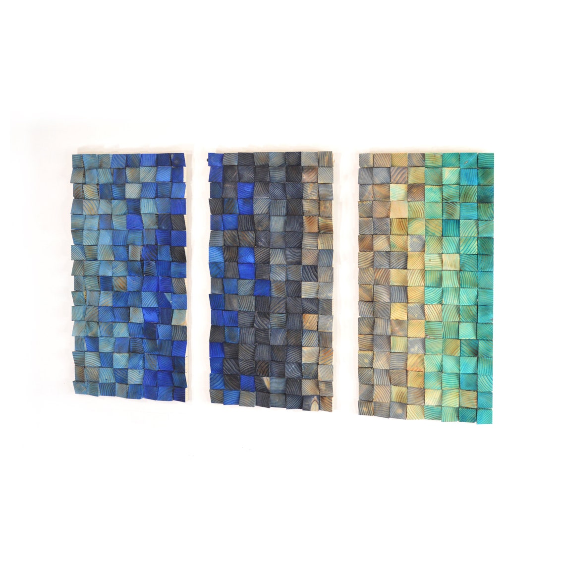 Blue Tide Reclaimed Wood Triptych Rustic Wall Art Mosaic - Etsy
