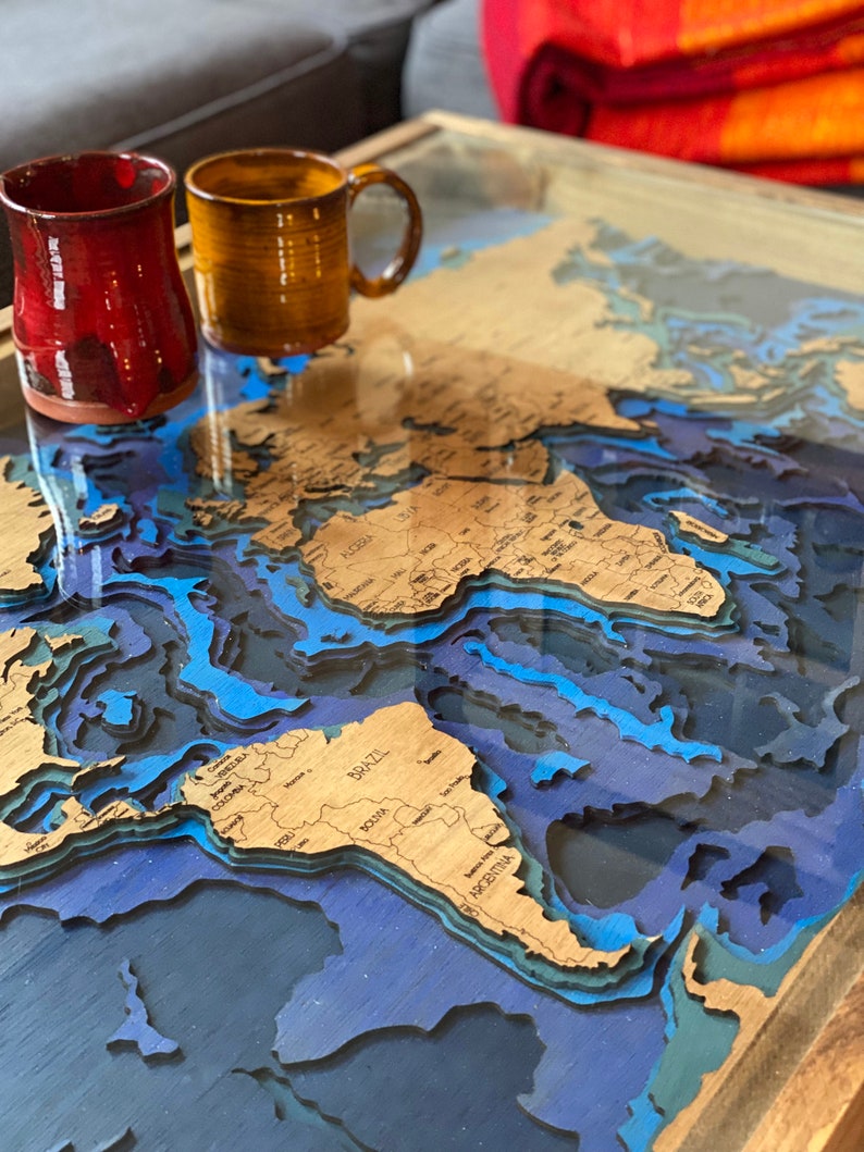 World Map Coffee Table With Ocean Bathymetric Layers - 24x36" - 100% ...