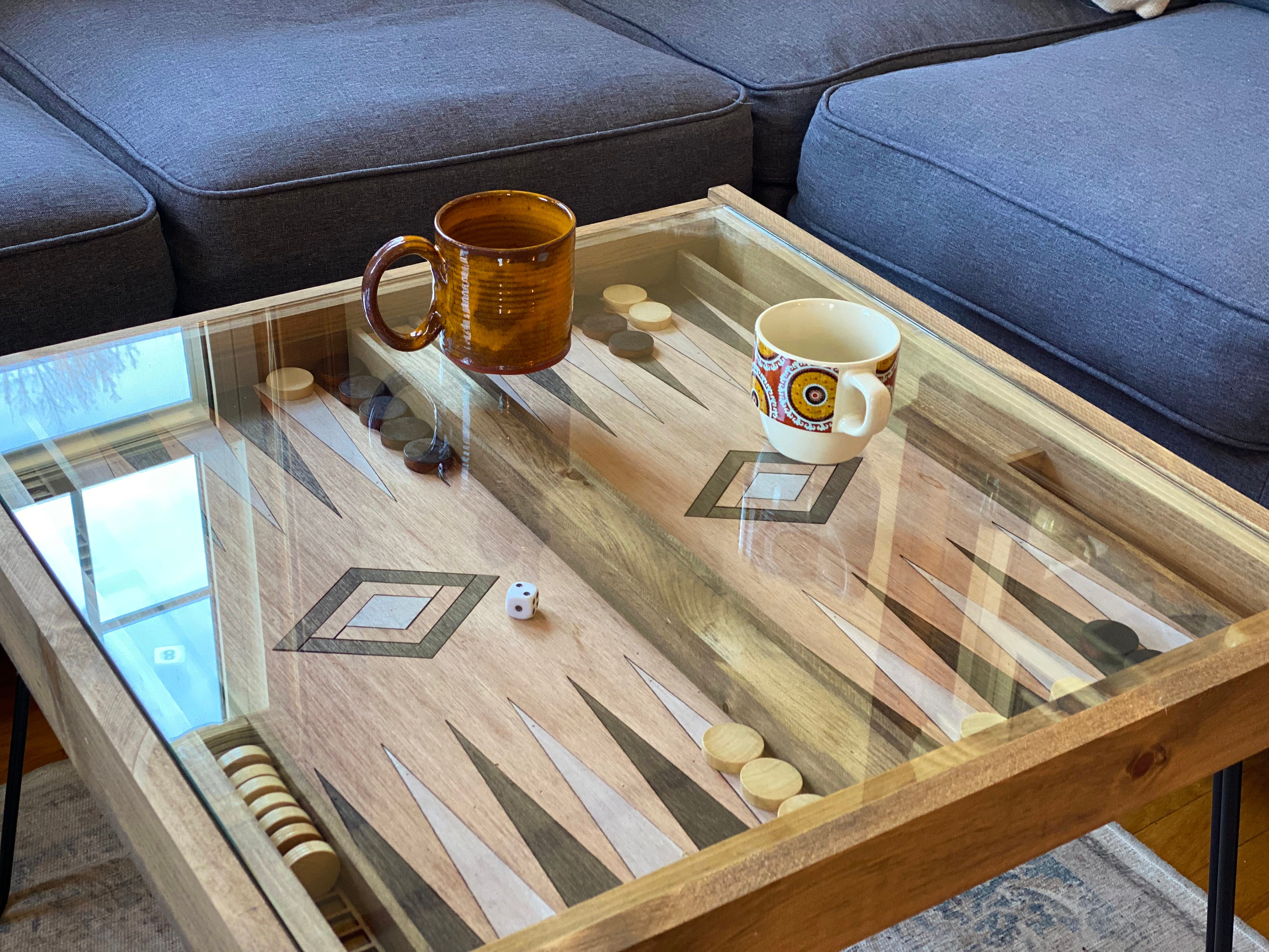 Rustic Backgammon Coffee Table With Removable Glass Top - 100% Made in ...