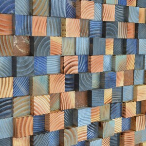Blue, Charcoal and Rusted Steel Hanging Rustic Wood Wall Art Decor ...