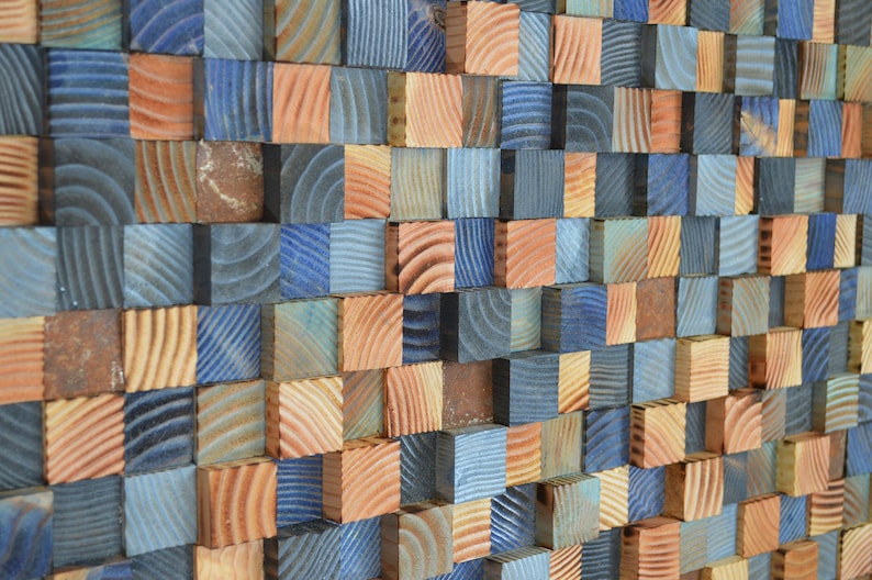 Blue Charcoal and Rusted Steel Hanging Rustic Wood Wall Art - Etsy