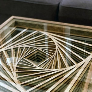 Rotating Geometric Vortex - End Table & Coffee Table With Rustic Wood ...
