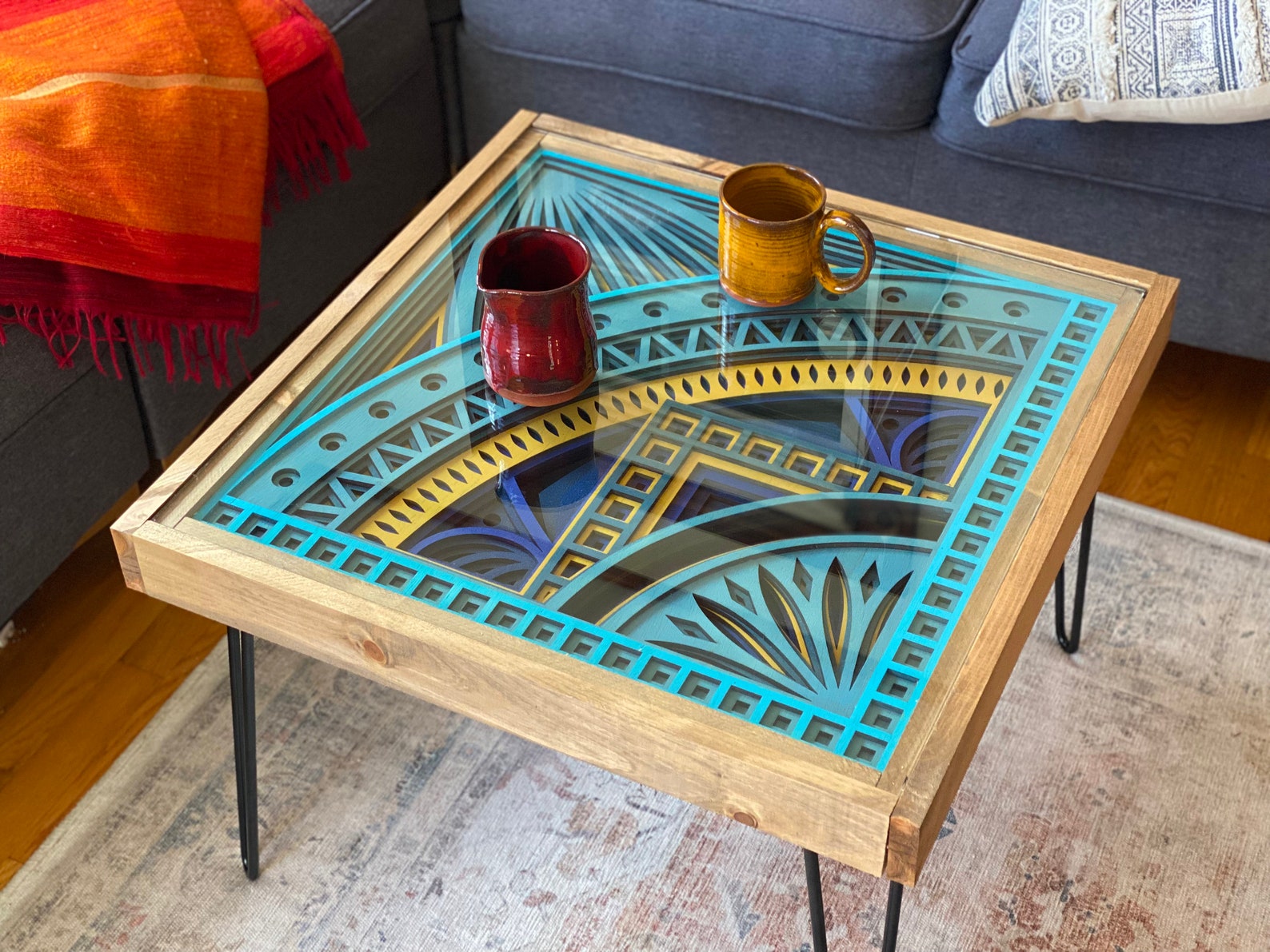 Turquoise Aqua and Bright Yellow Mandala Coffee Table 100% - Etsy