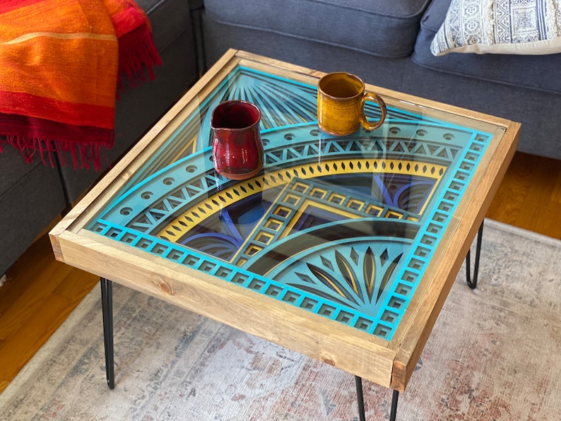 Turquoise, Aqua, and Bright Yellow Mandala Coffee Table - 100% Made in ...